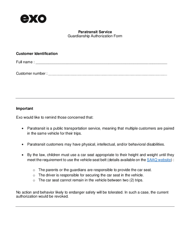 Fillable Online Paratransit Service Guardianship Authorization Form ...