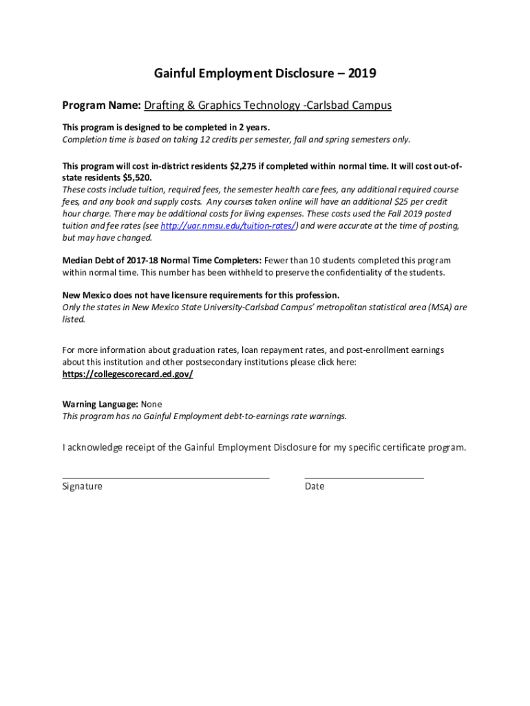 Fillable Online Computer-Aided Drafting, Gainful Employment Disclosure ...