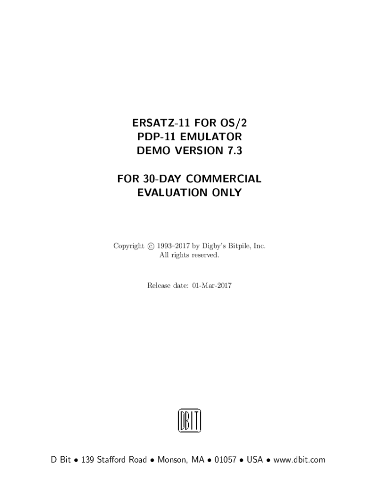 Fillable Online ERSATZ-11 FOR OS/2 PDP-11 EMULATOR DEMO VERSION ... Fax ...