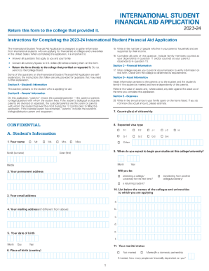 Fillable Online 2023-24 International Student Financial Aid Application. The form is designed to ...