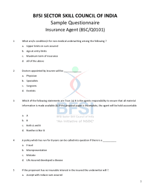 Fillable Online BFSI SECTOR SKILL COUNCIL OF INDIA Sample Answer ...