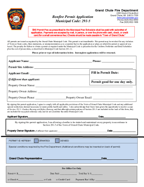 Fillable Online Bonfire Permit Application Municipal Code: 291-5 Fax ...