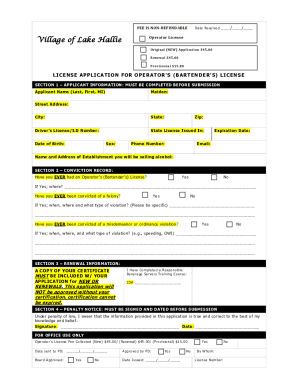 Fillable Online Bartender/Operator License Application Fax Email Print ...