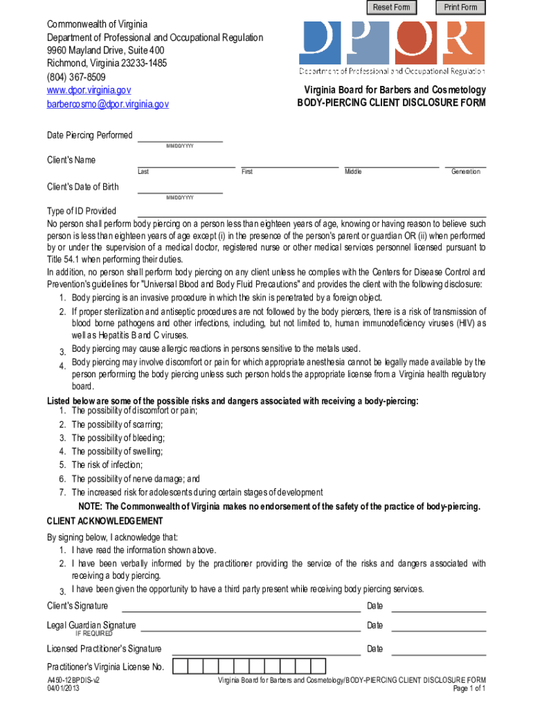Fillable Online A450-12BPDIS - BODY-PIERCING CLIENT DISCLOSURE FORM Fax ...