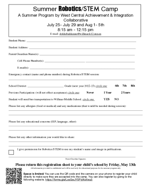 Fillable Online Summer Robotics/STEM Camp Fax Email Print - pdfFiller