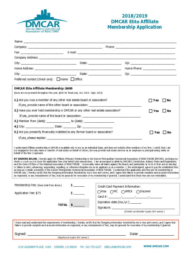 Fillable Online DMCAR Application - Denver Commercial Association of ...