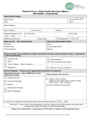 Fillable Online Referral Form Allied Health Services (Metro) 360 Health ...