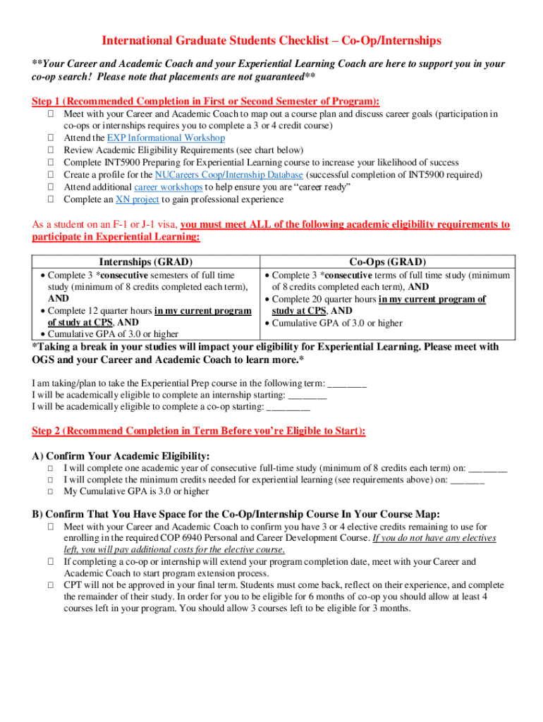 Fillable Online cps northeastern Co-op/Internship work ...