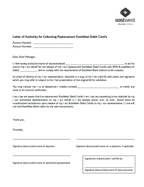Fillable Online Authorization Letter- Replacement of EW Debit Card Fax ...