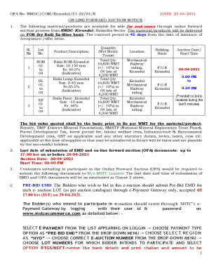 Fillable Online E-auction Catalogue for Kirandul - MSTC Limited Fax ...