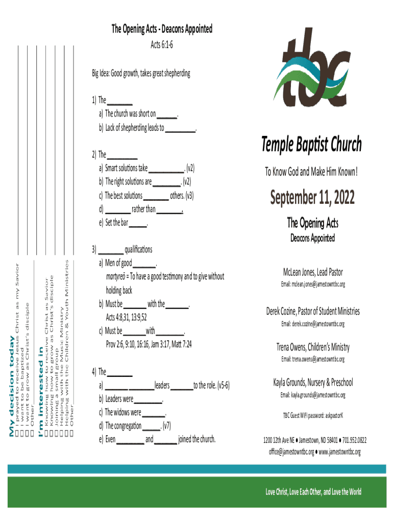 Fillable Online Lesson 14: Are You a Deacon? (1 Timothy 3:8-13; Acts 6:1-6) Fax Email Print ...