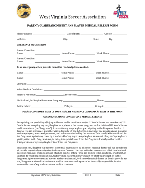 Fillable Online Parent/Guardian Consent and Player Medical Release Form Fax Email Print - pdfFiller