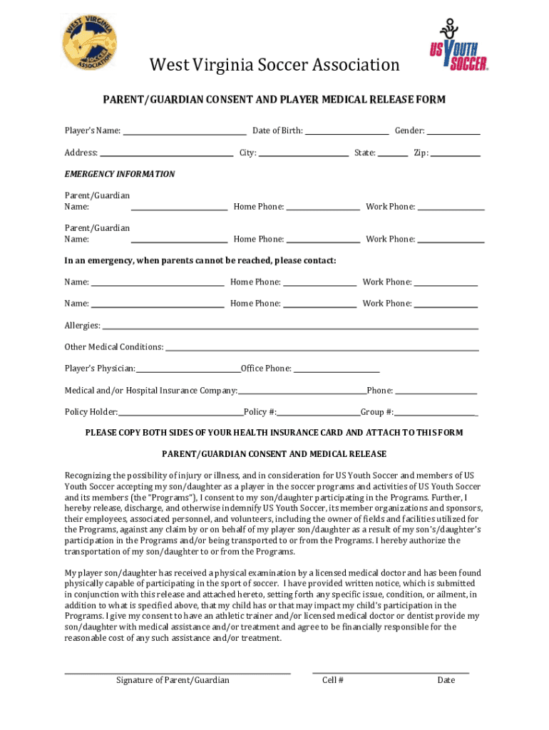 Fillable Online Parent/Guardian Consent and Player Medical Release Form Fax Email Print - pdfFiller