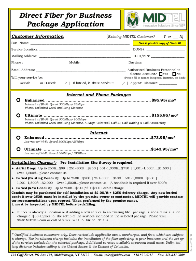 Fillable Online How do I order or change my service? - MIDTEL Fax Email ...