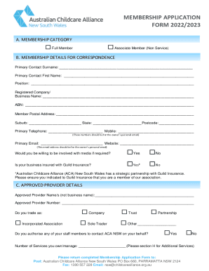 Fillable Online nsw childcarealliance org Membership Application Form ...