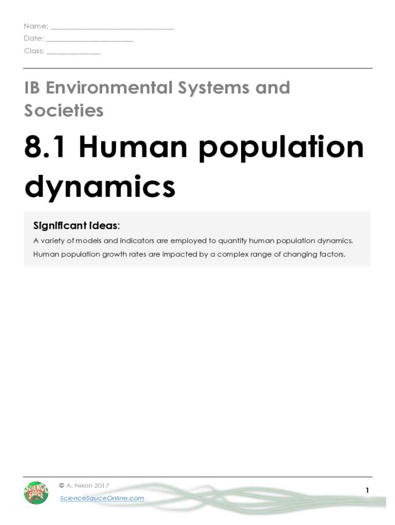 Fillable Online 8.1 Human population dynamics - IB ESS by Science Sauce ...