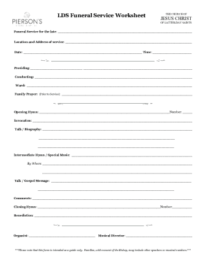 Fillable Online LDS Funeral Service Worksheet Fax Email Print - pdfFiller