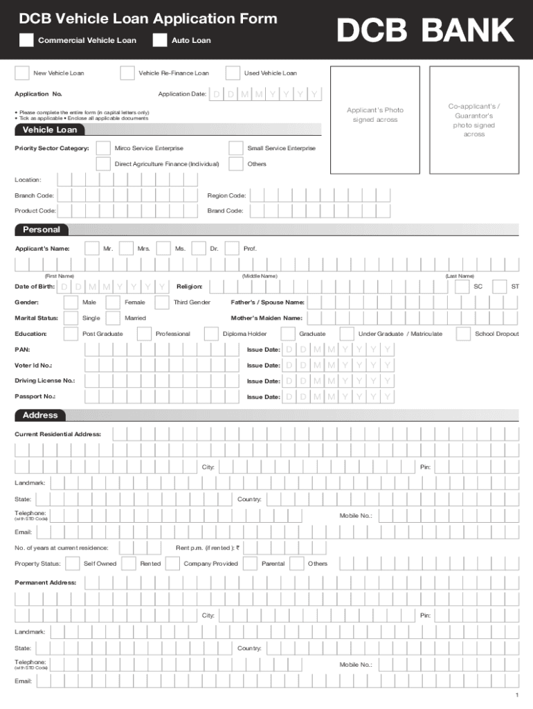 Fillable Online DCB Vehicle Loan Application Form.cdr Fax Email Print ...
