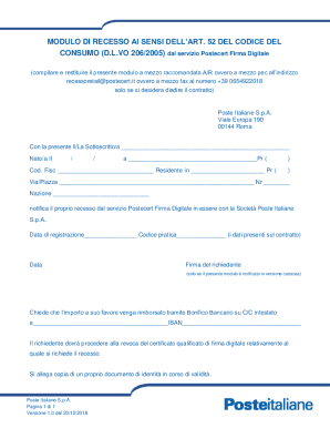 Compilabile Online modulo di recesso ai sensi dell'art. 52 del codice ...
