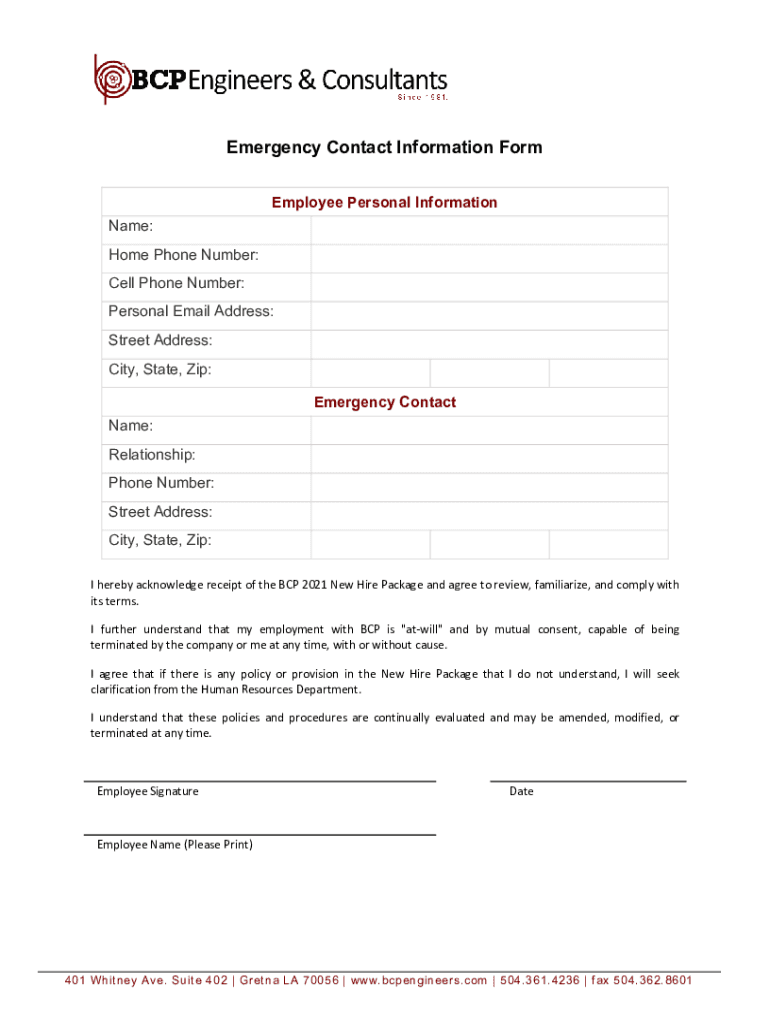 Fillable Online Emergency contact information DefinitionLaw Insider Fax Email Print - pdfFiller
