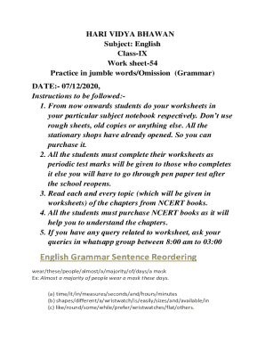Fillable Online English Class-IX Work sheet-36 Revision worksheet-1 ...