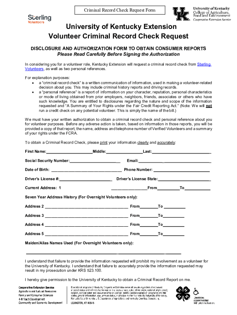 Fillable Online ces-manuals ca uky 4-h-volunteer-disclosure-and ...