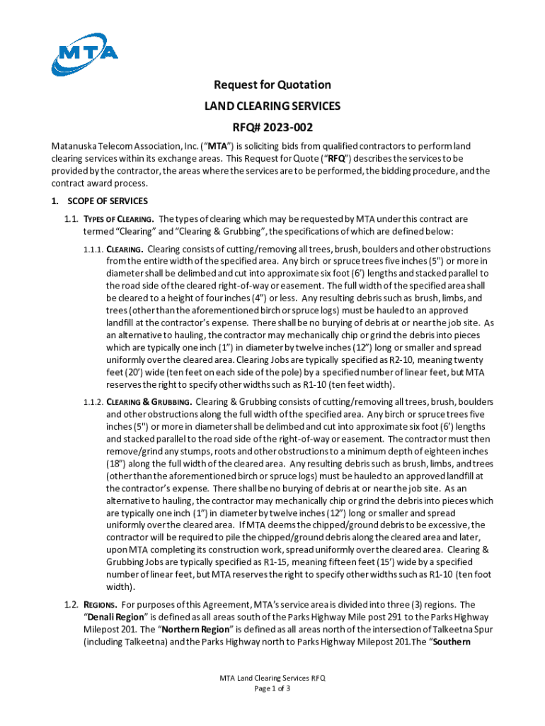 Fillable Online REQUEST FOR QUOTES Tree Removal, Clean-up and Stump ...