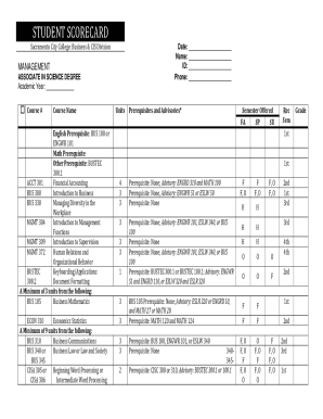 Fillable Online STUDENT SCORECARD - SCC Inside Fax Email Print - pdfFiller