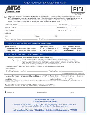 Fillable Online MASA PLATINUM ENROLLMENT FORM - MTA Benefits Fax Email ...