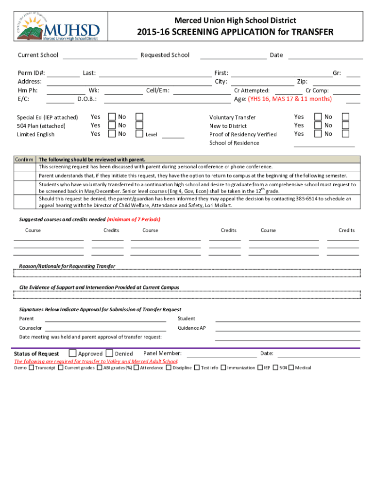 Fillable Online mhs muhsd Intradistrict Transfer Request Fax Email ...