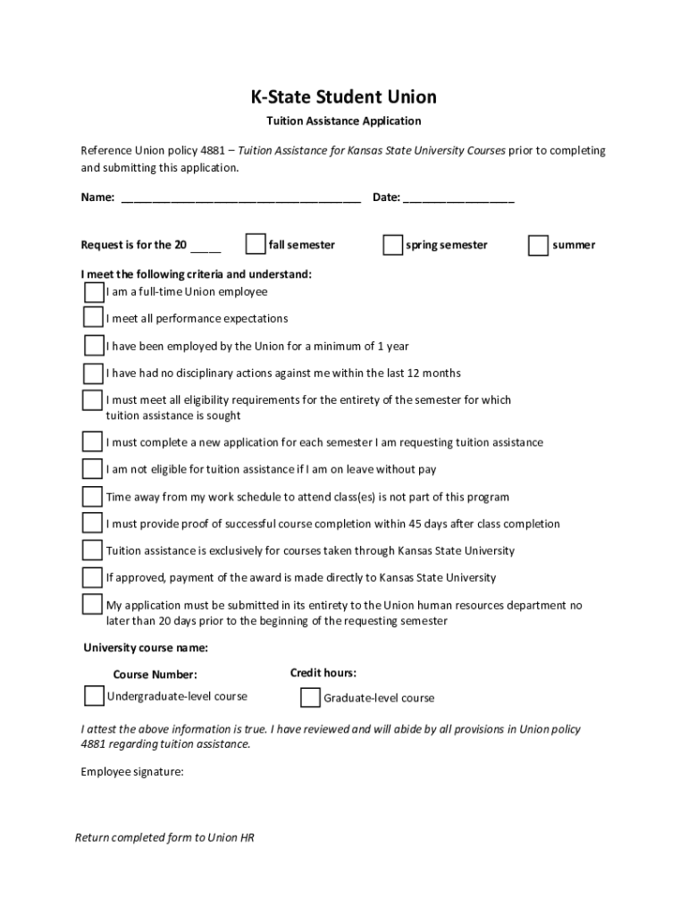 Fillable Online Tuition AssistanceOn Track - K-State Global Campus Fax ...