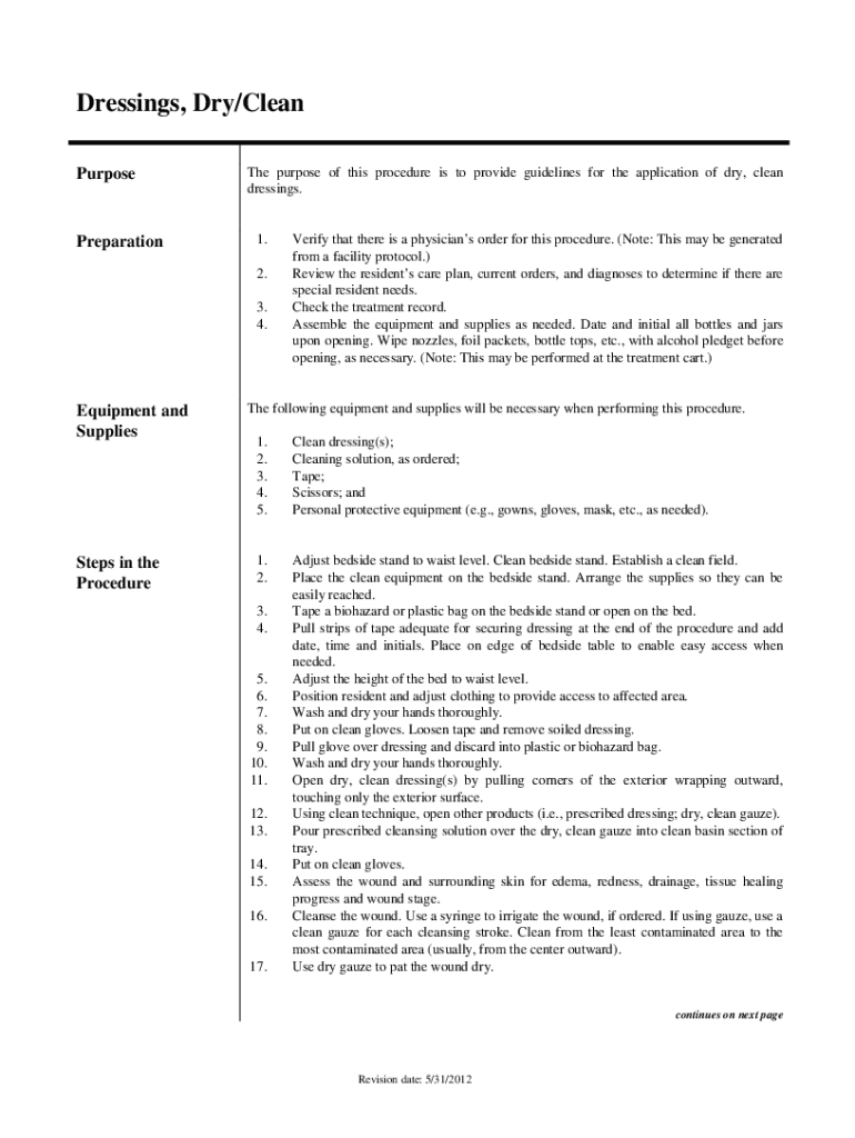 Fillable Online 4.6 Moist to Dry Dressing, and Wound Irrigation and ...