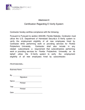 Fillable Online E-VERIFY SYSTEM CERTIFICATION STATEMENT (UNDER ... Fax Email Print - pdfFiller