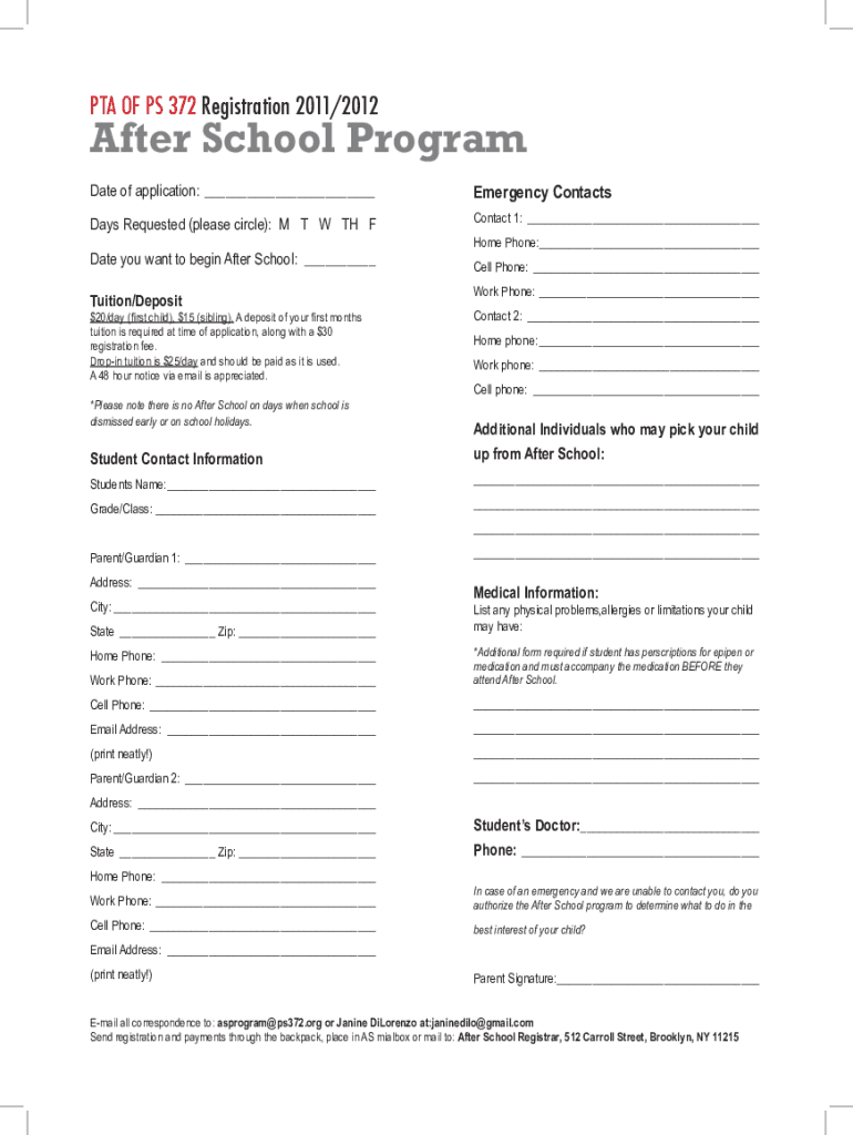 Fillable Online P.S. 372 -The Children's School - NYC DOE Fax Email ...