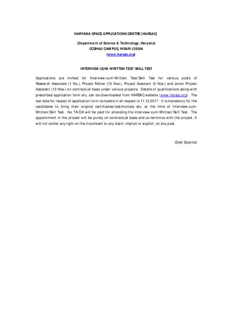Fillable Online Haryana Space Applications Centre of Department of ...