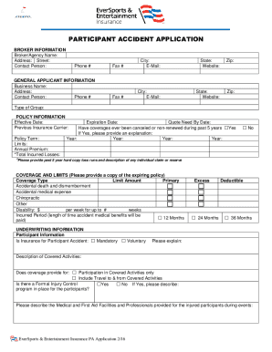 Fillable Online Participant Accident Application Fax Email Print ...