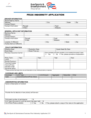 Fillable Online amateur sports event(s) insurance application - Everest Re Fax Email Print ...