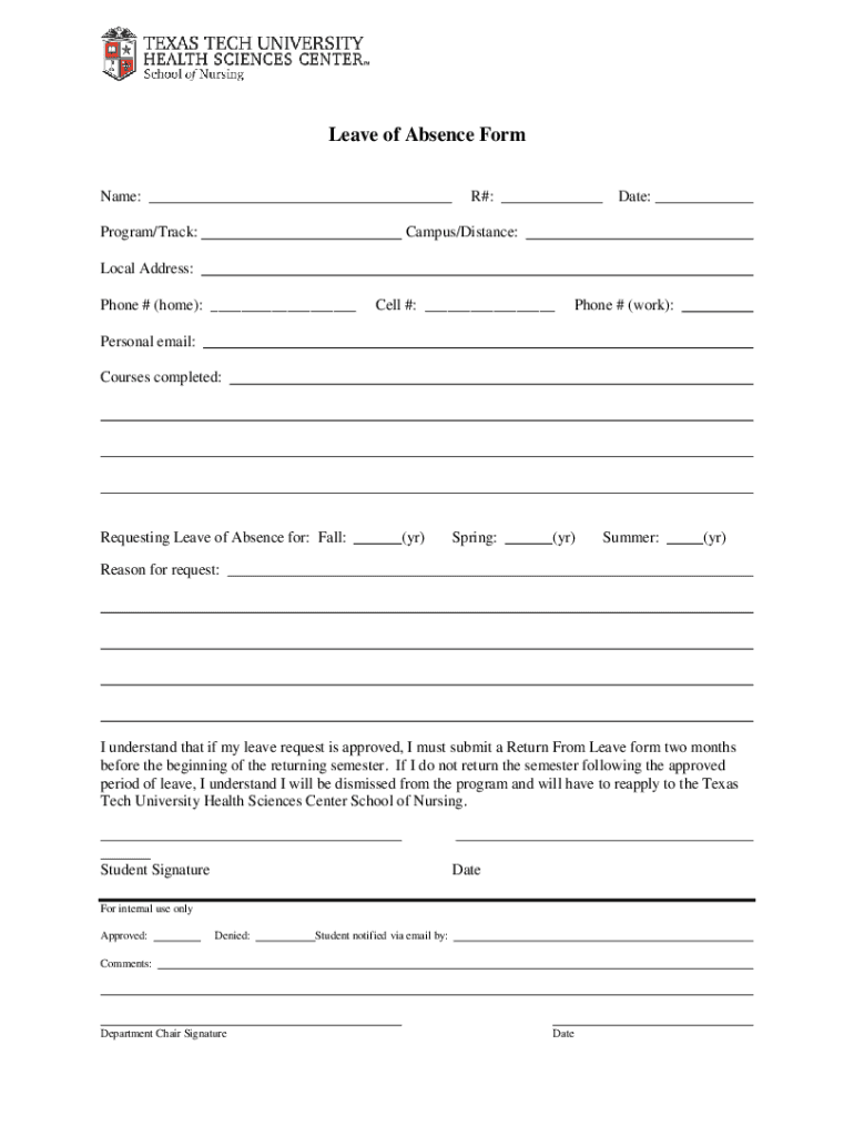Fillable Online nursing ttuhsc How to complete the Leave of Absence ...