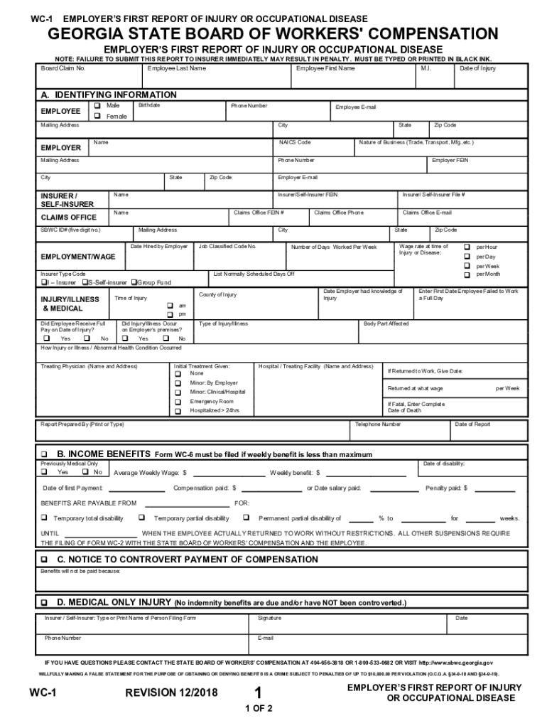 Fillable Online Georgia Wc 1 Fillable Form - Fill Out and Sign ...