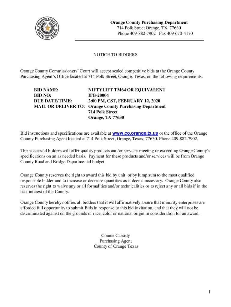 Fillable Online Orange County Purchasing Department BID NAME: ROAD ...