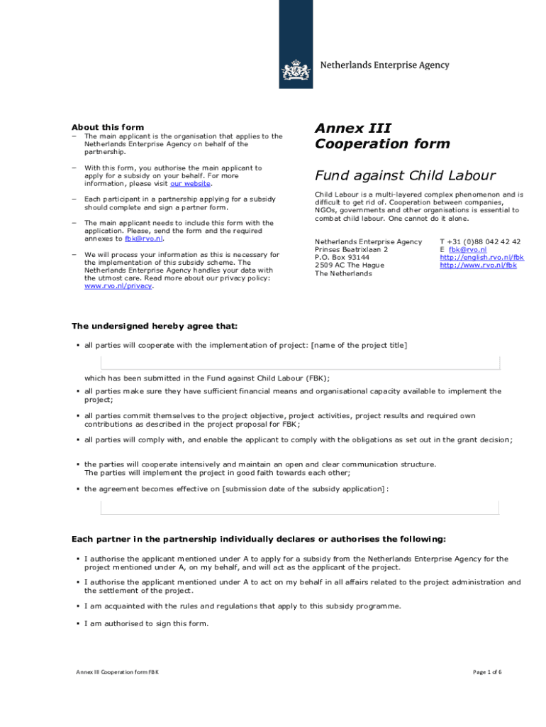 Fillable Online Annex III Cooperation form FBK. Annex III Cooperation ...