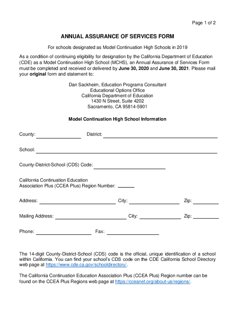 Fillable Online Annual Assurance of Services Form for Schools ... Fax ...