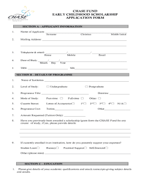 Fillable Online chase org CHASE FUND Scholarship Application Form - The ...
