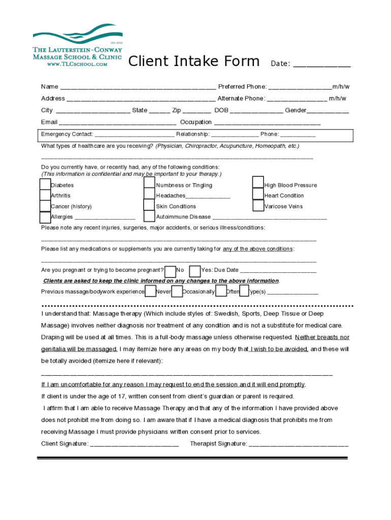 Fillable Online Client Intake Form Date: Fax Email Print - pdfFiller