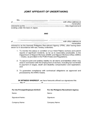 Fillable Online JOINT AFFIDAVIT OF UNDERTAKING - POLO Osaka Fax Email ...