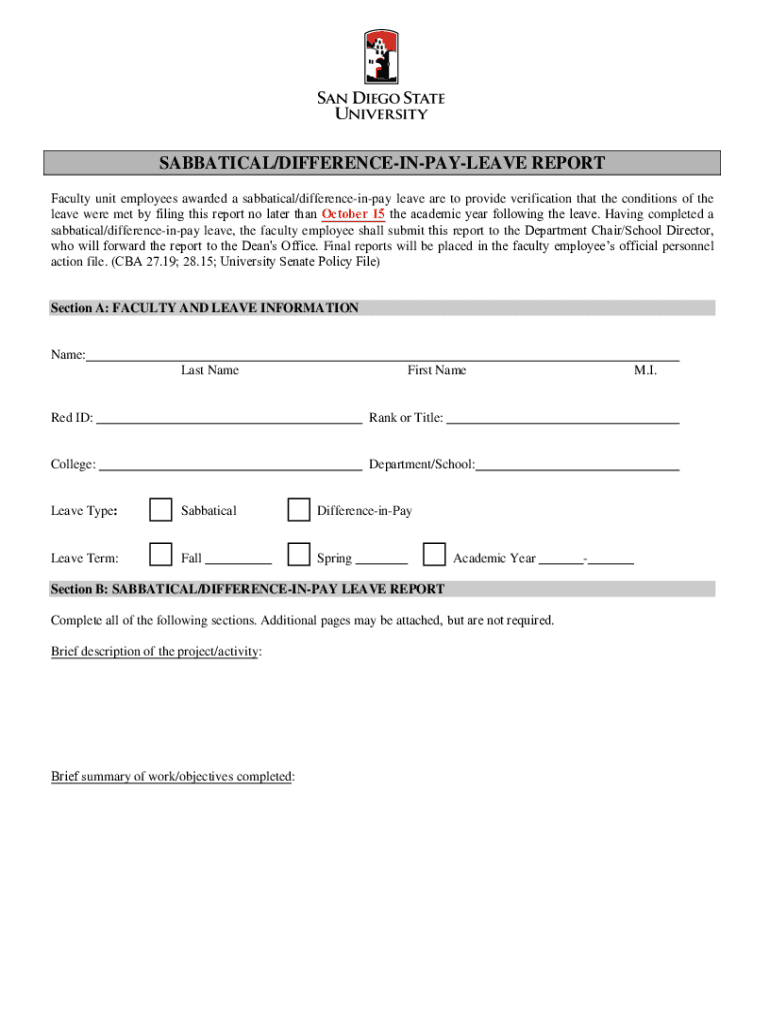 Fillable Online fa sdsu Policy Statement - 97-10 Sabbatical and ...