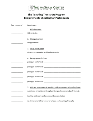 Fillable Online Teaching Transcript Program Checklist Fax Email Print ...