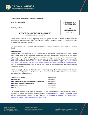 Fillable Online 9th April 2020 Dear Sirs/Madam, INVITATION TO BID (ITB ...