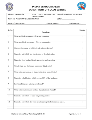 Fillable Online Class 8-Social Science(Geography): Chapter -1 ...