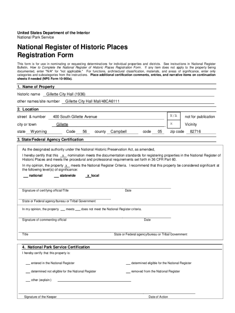 Fillable Online Gillette Post Office National Register form.pdf Fax ...